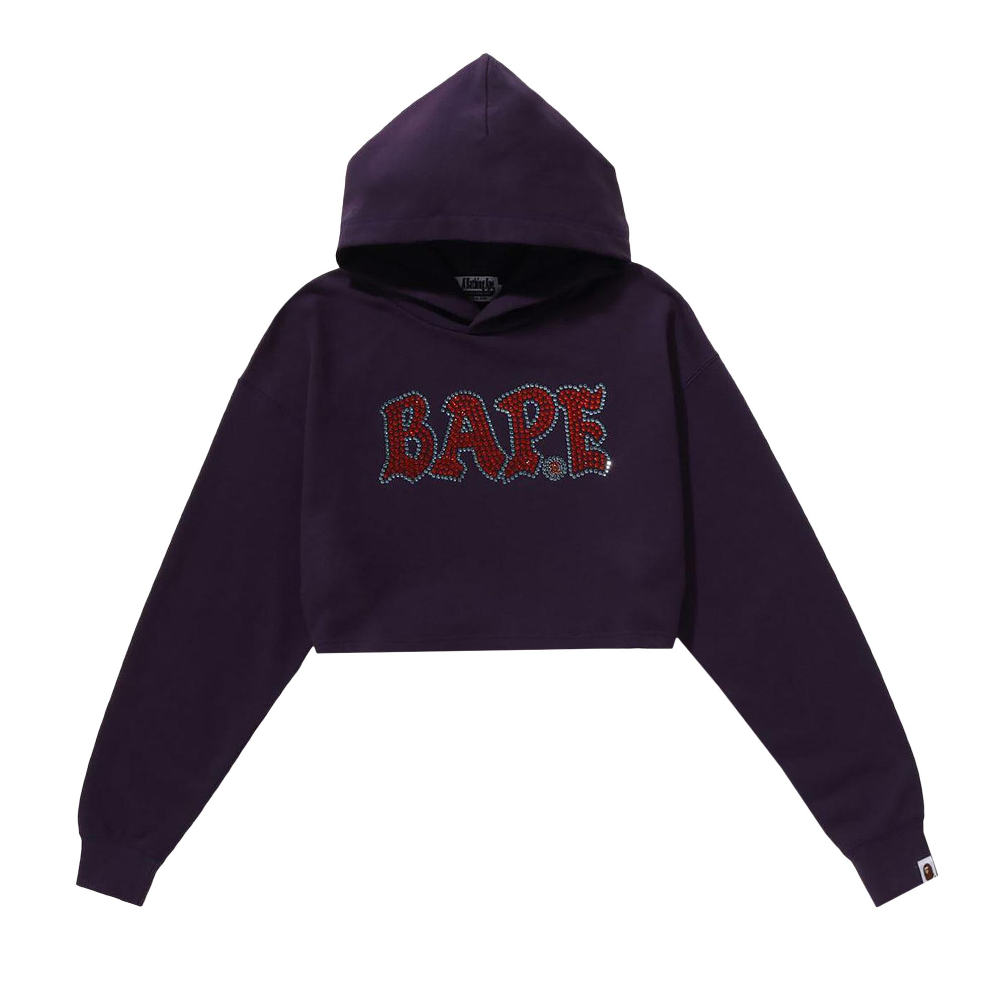 A BATHING APE Crystal Stone Cropped Pullover Hoodie - Purple
