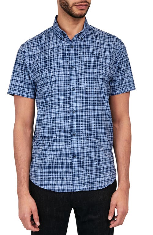 BROOKLYN BRIGADE slim fit tudor textured check 4-way stretch performance short sleeve shirt
