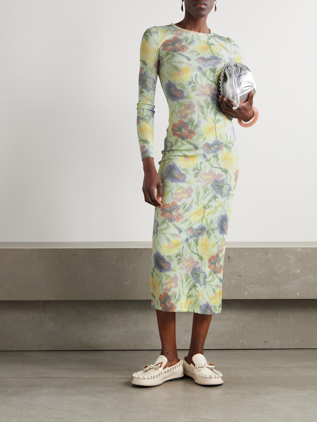 LOEWE LOEWE Floral-Print Ribbed Midi Dress