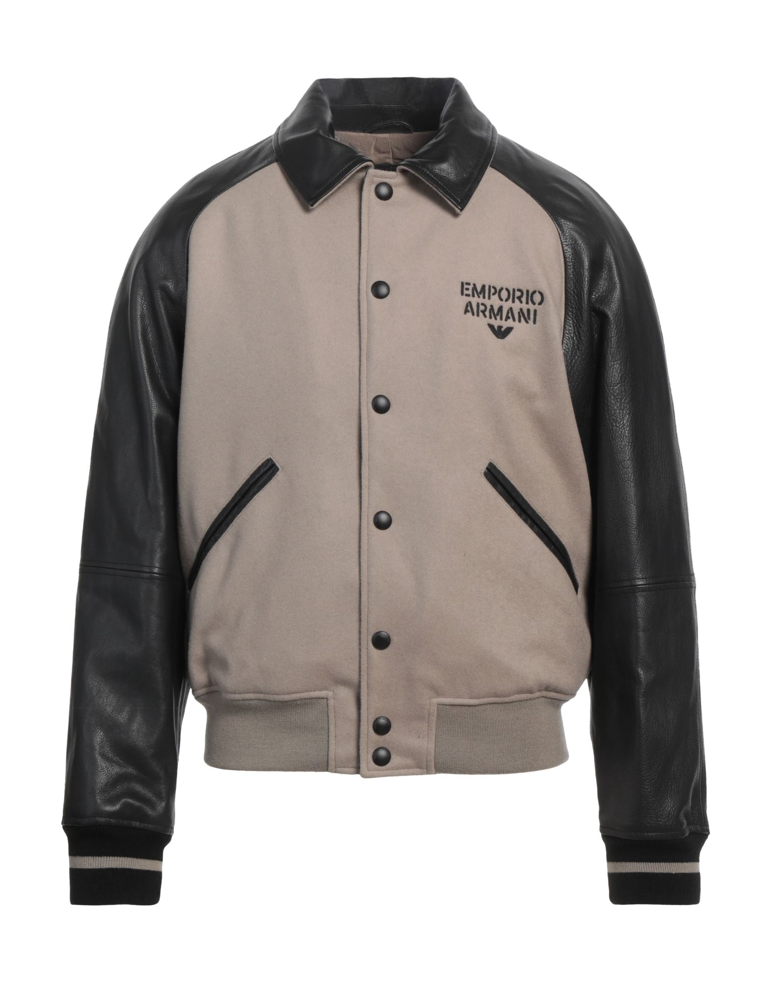 Emporio Armani Leather And Wool Varsity Jacket In Black - 43