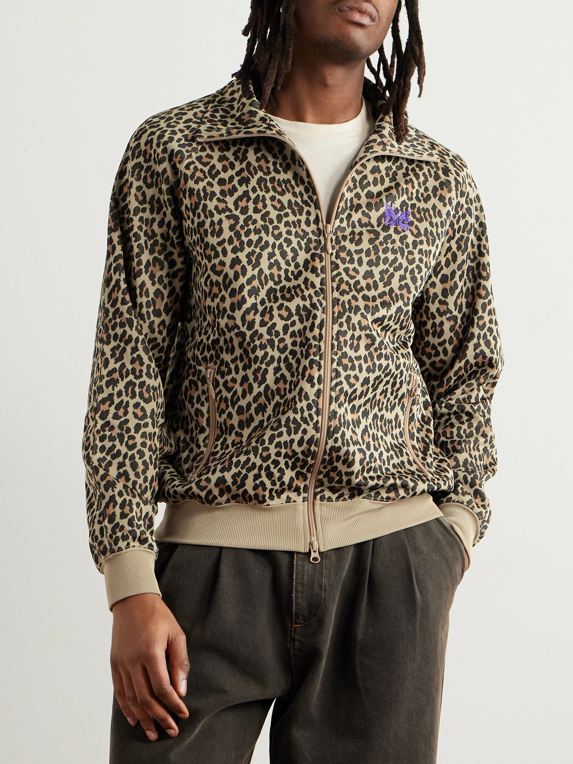 Needles Logo-Embroidered Leopard-Print Track Jacket In Brown - 60