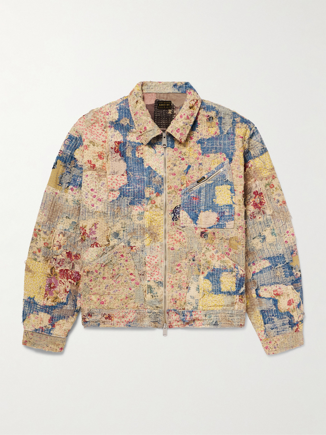 Kapital Boro Distressed Patchwork Zip-Up Jacket - Neutrals