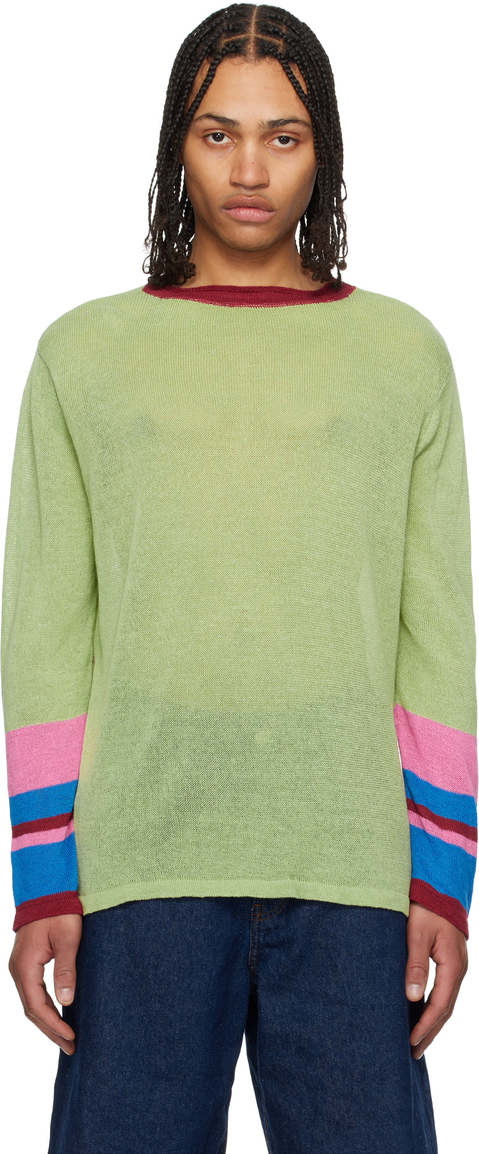 Edward Cuming Half Moon Linen Sweater - Lime-Sangria-Pink-Bl