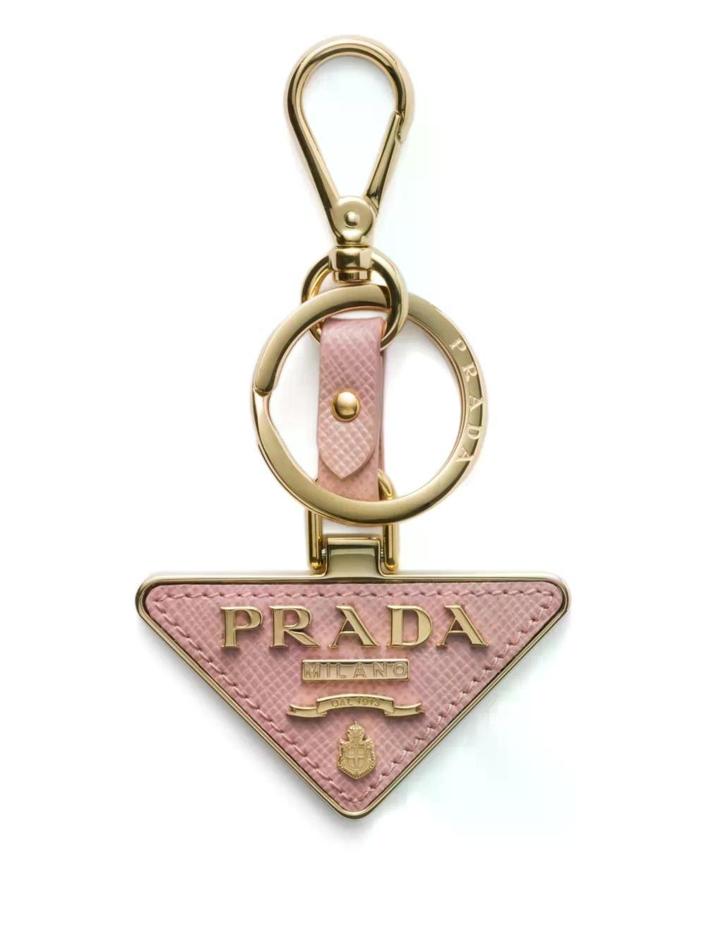 Prada Trick Logo-Plaque Keychain - Black | Editorialist
