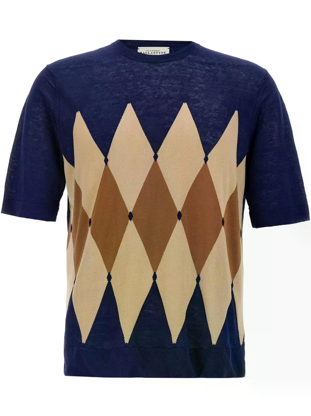 Ballantyne Argyle-Jacquard T-Shirt - Blue | Editorialist