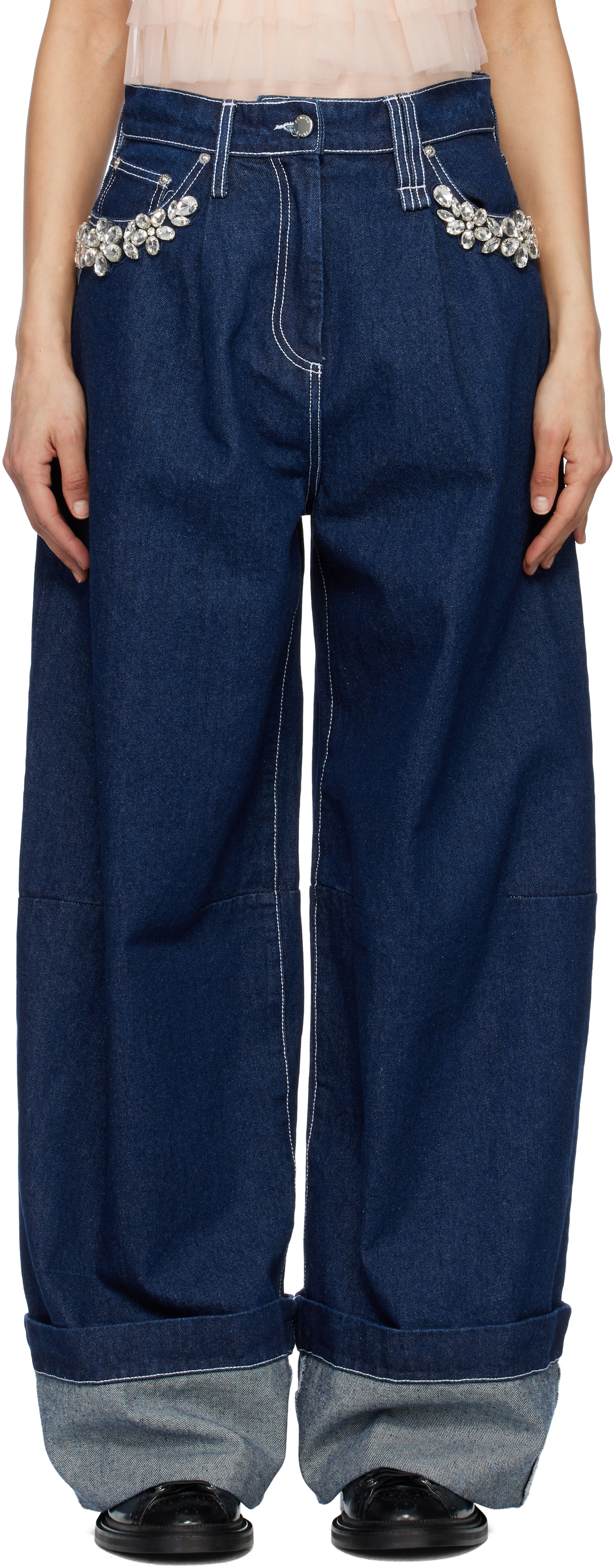 Simone Rocha Turbo Embellished Puddle Jeans In Indigo/Clear - 53