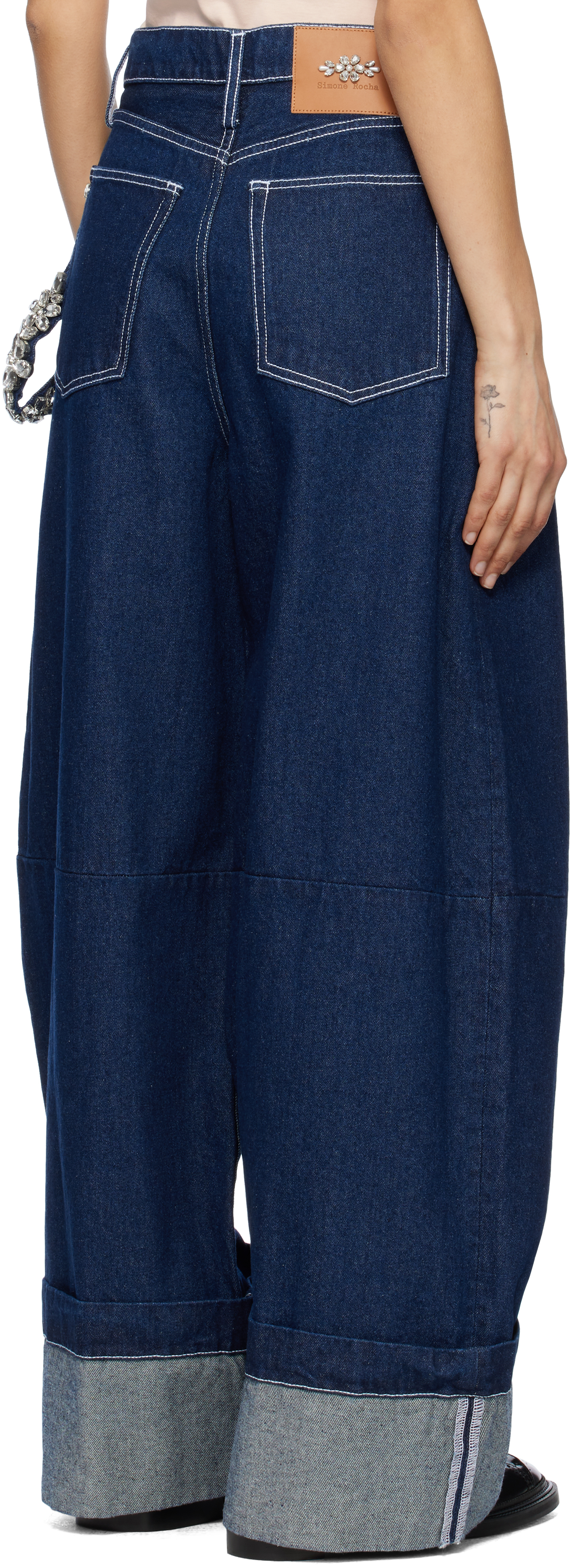 Simone Rocha Turbo Embellished Puddle Jeans In Indigo/Clear - 53