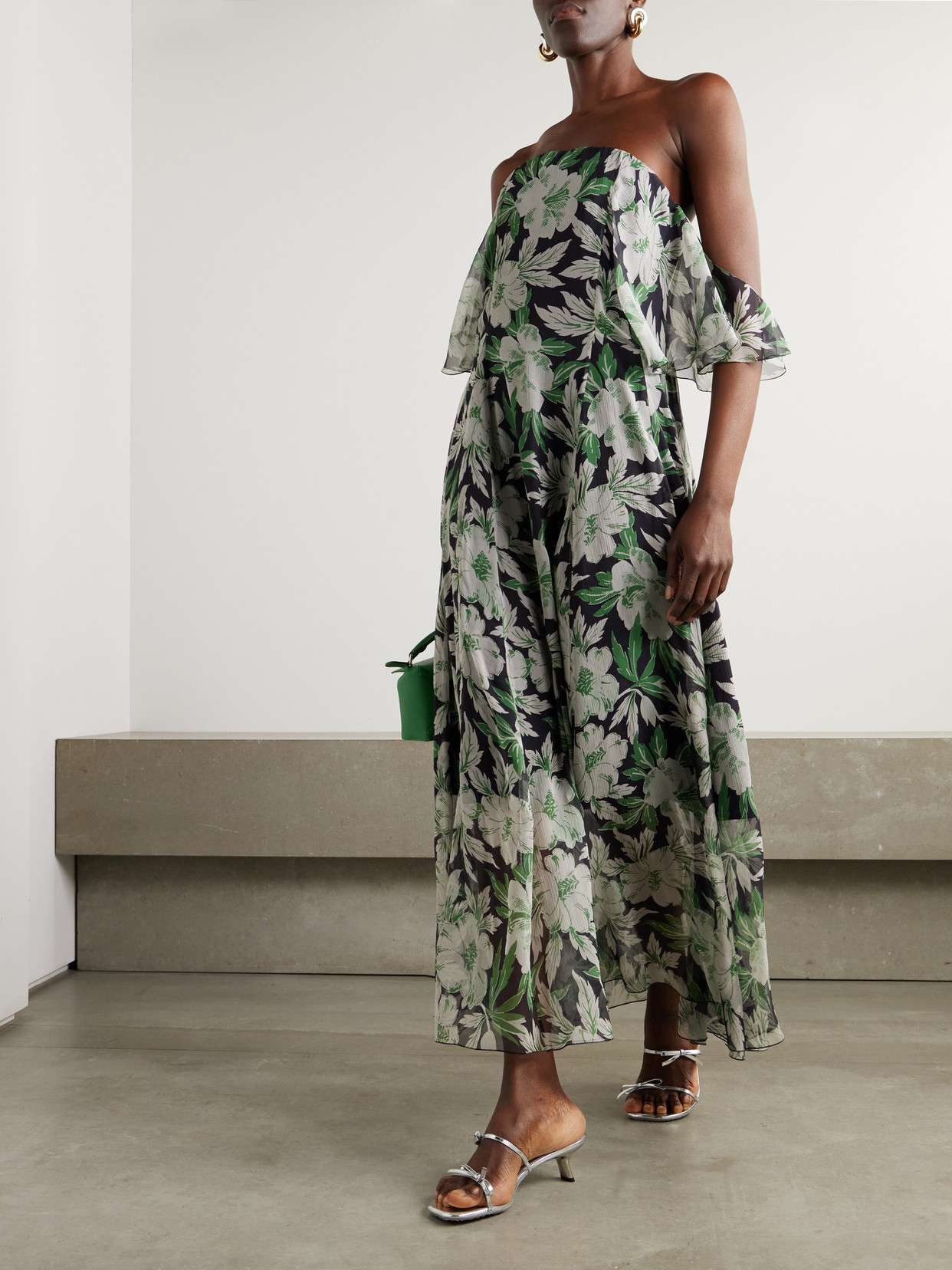 LOEWE LOEWE Off-the-shoulder Floral-print Midi Dress