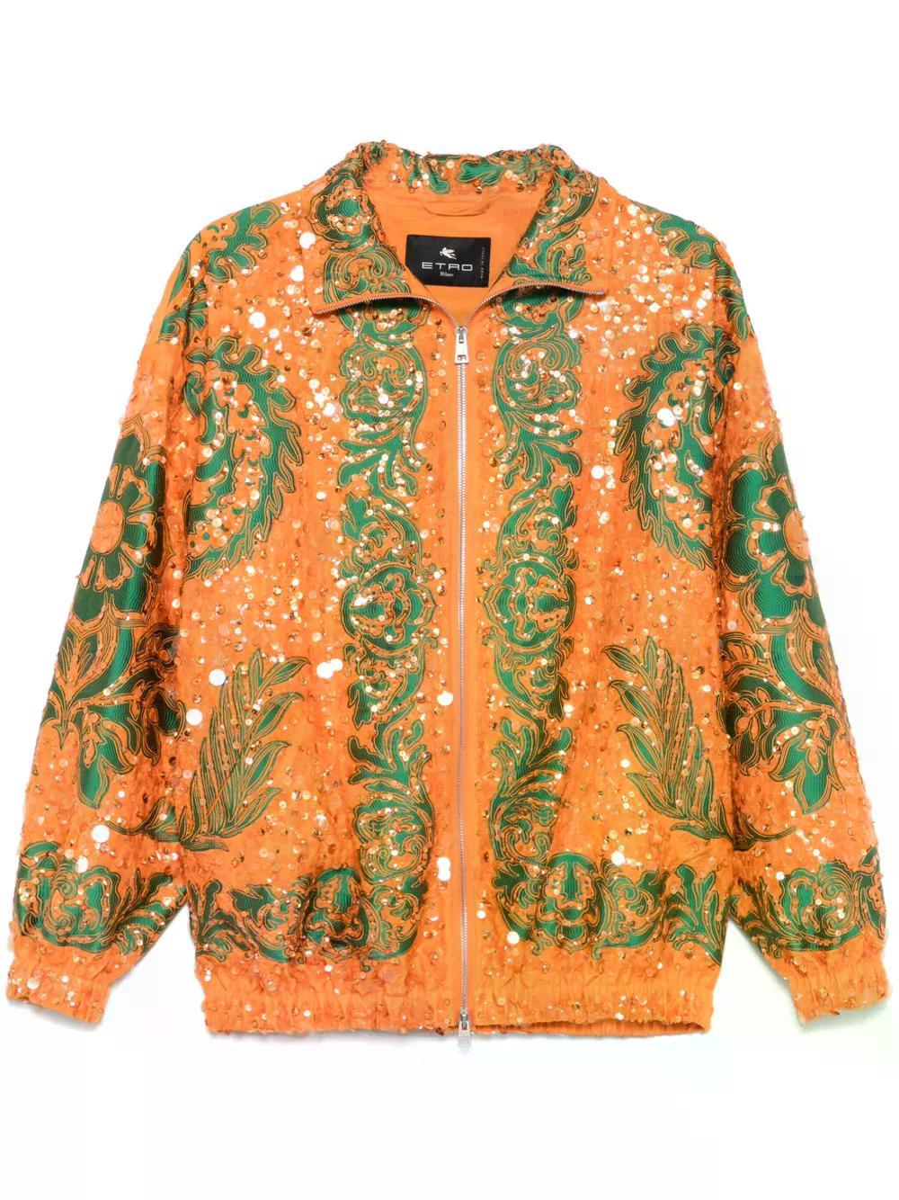 Etro Sequin-embellished Bomber Jacket Orange Editorialist
