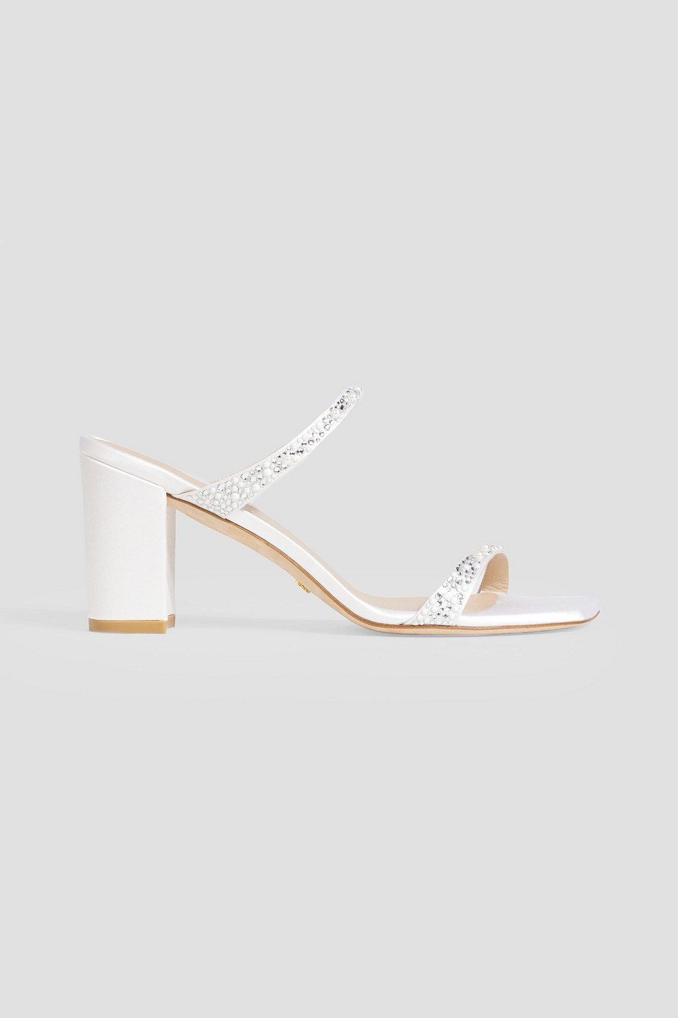 Stuart Weitzman Royale Pearl 75 Embellished Satin Mules In White - 70% ...
