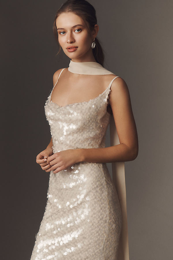 Helsi Brice Halter Sequin Column Maxi Dress In White - 29% Off |  Editorialist