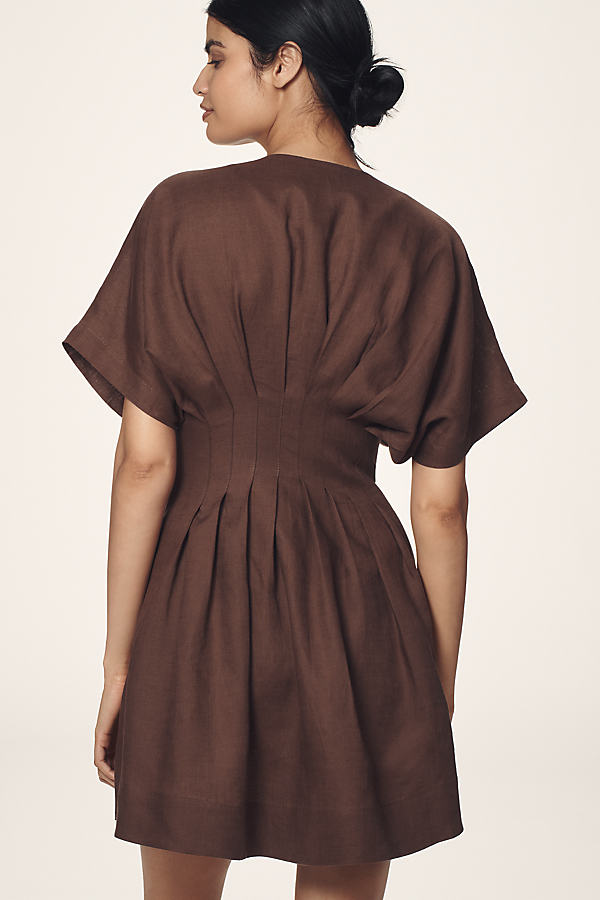 Exquise The Tobie Linen Pleated Mini Shirt Dress In Brown - 61% Off |  Editorialist