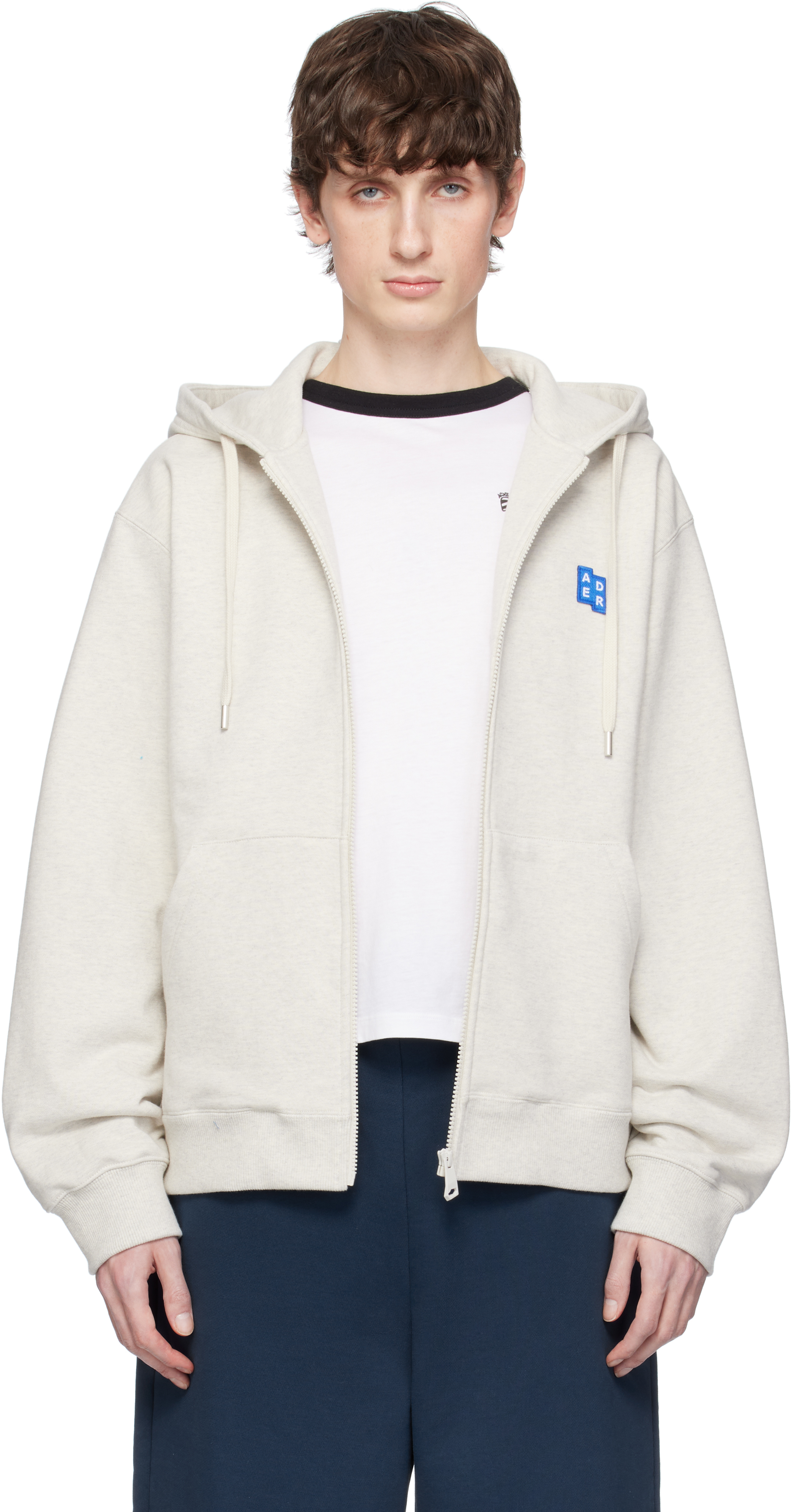 Ader Error Gray Sig; Trs Tag 01 Zip-Up Hoodie In Oatmeal