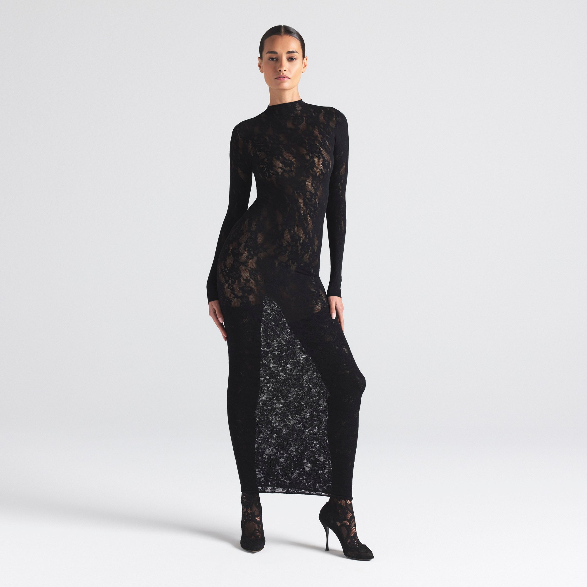 Skims Knit Lace Maxi Dress - Onyx | Editorialist