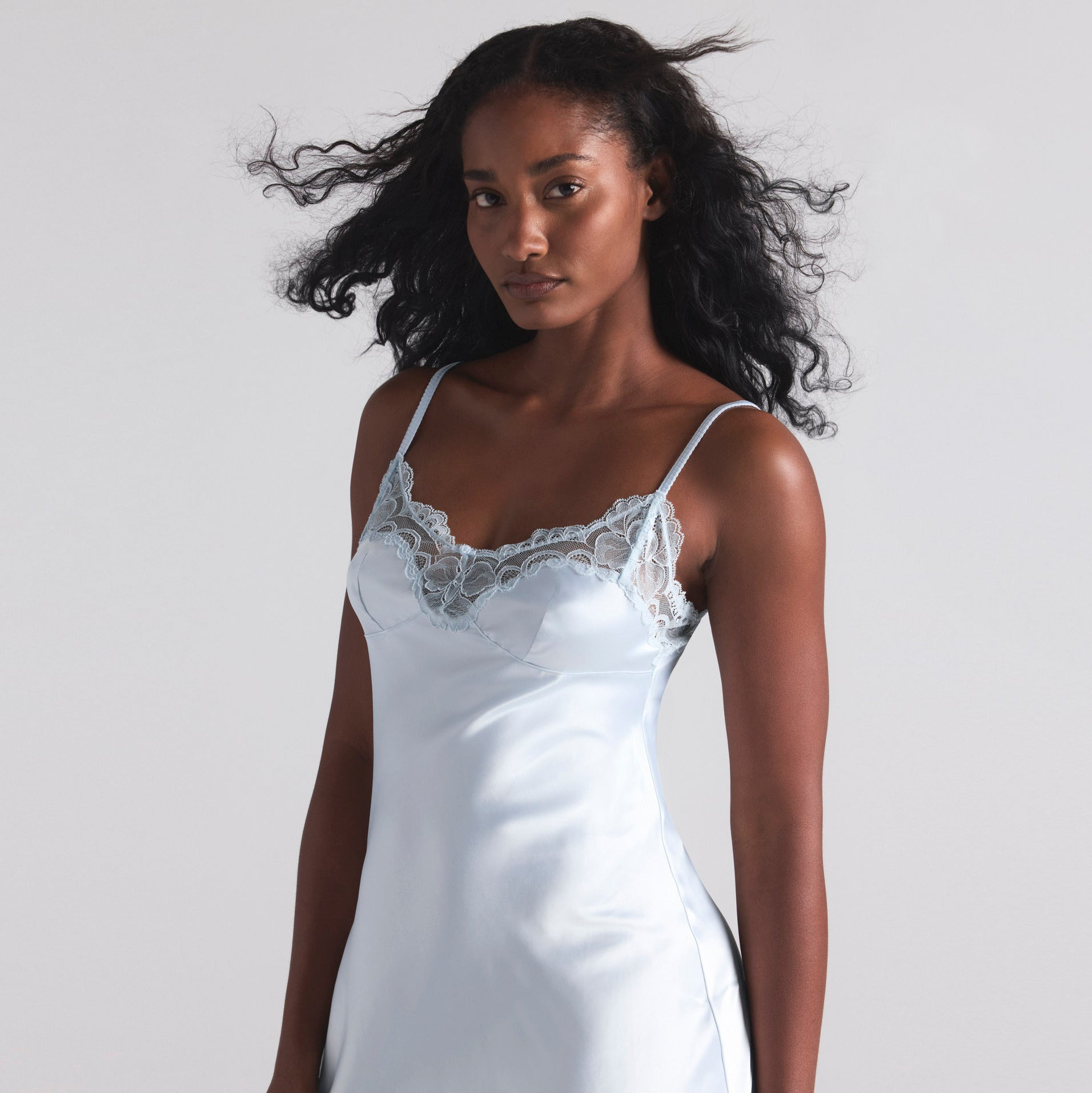 SKIMS Woven Shine Lace Slip Dress - Ivory | Editorialist
