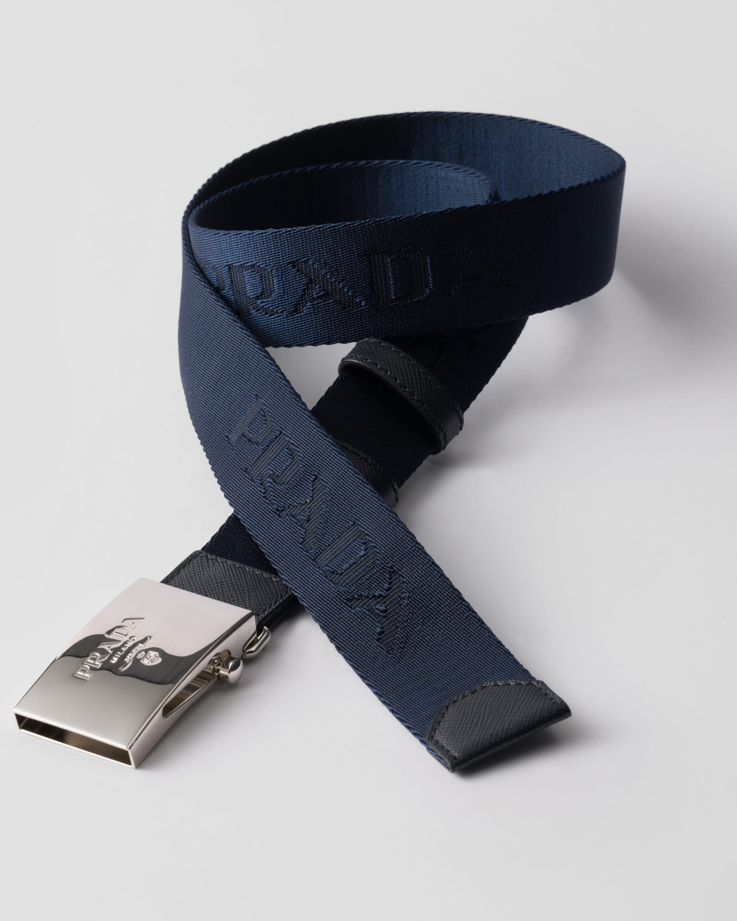 Prada Woven Re-Nylon Belt - Navy | Editorialist