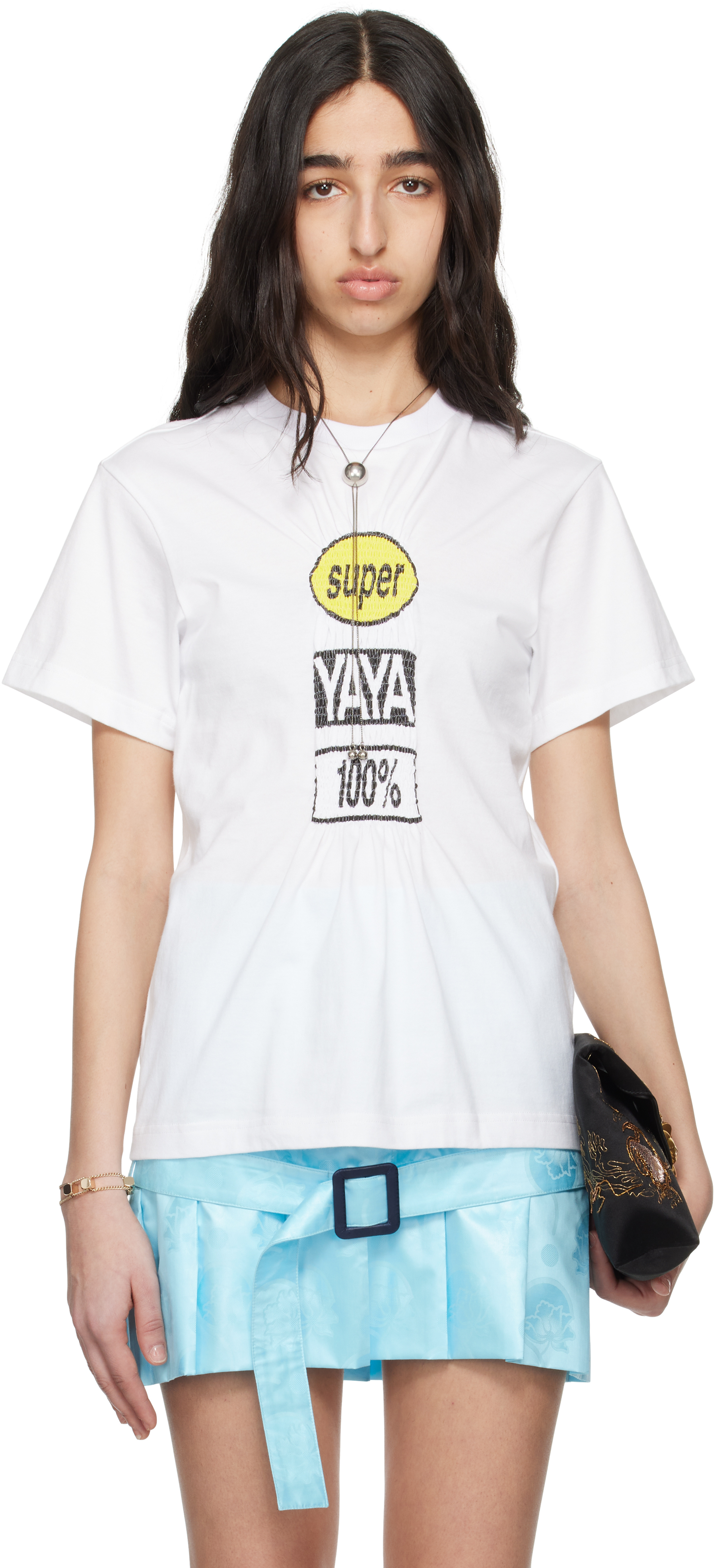 super yaya 100% Tシャツ t-shirt sy logo white front elastic in white FUJIN TREE 355