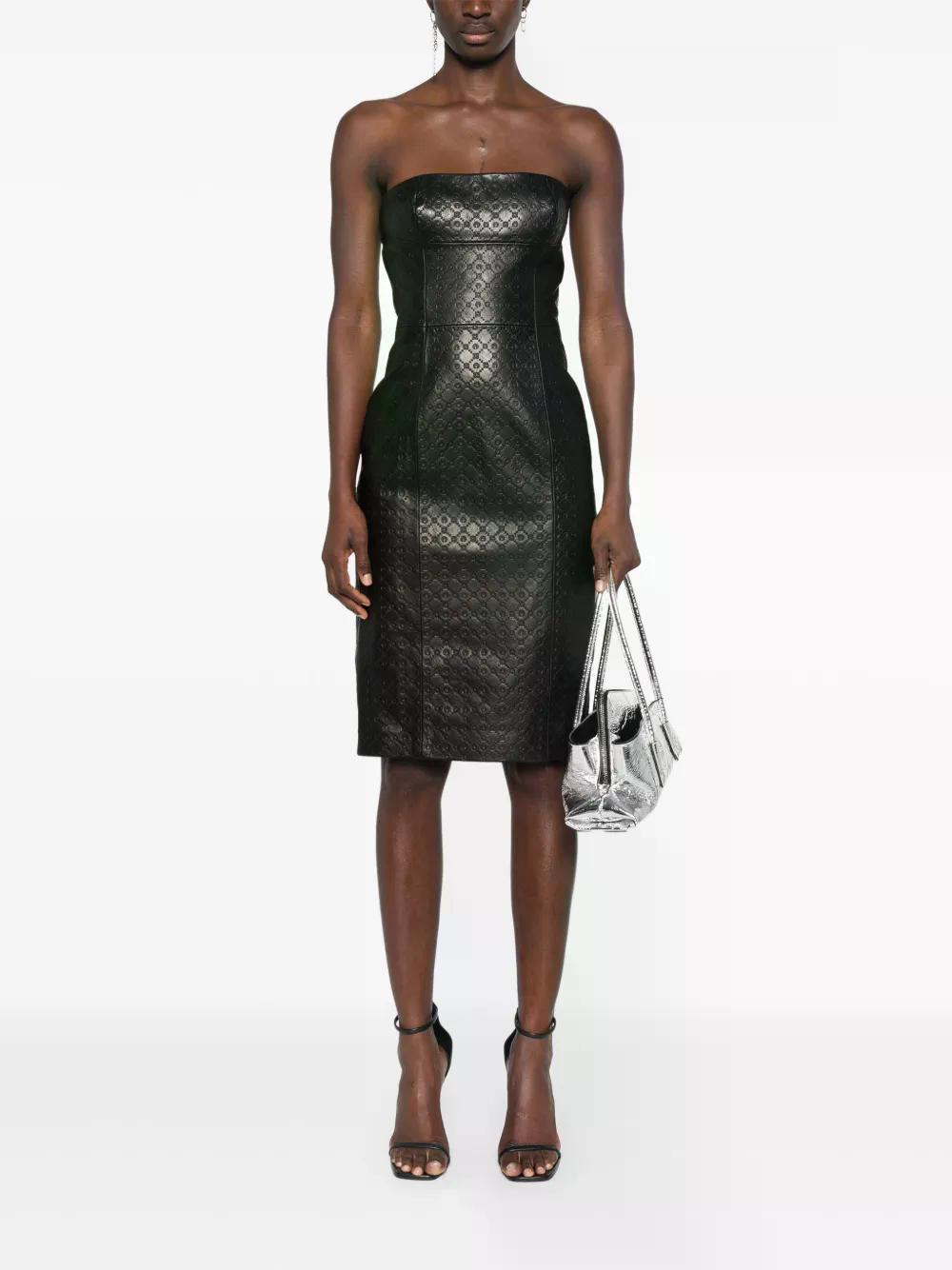 MARINE SERRE Marine Serre Monogram-Embossed Leather Mini Dress