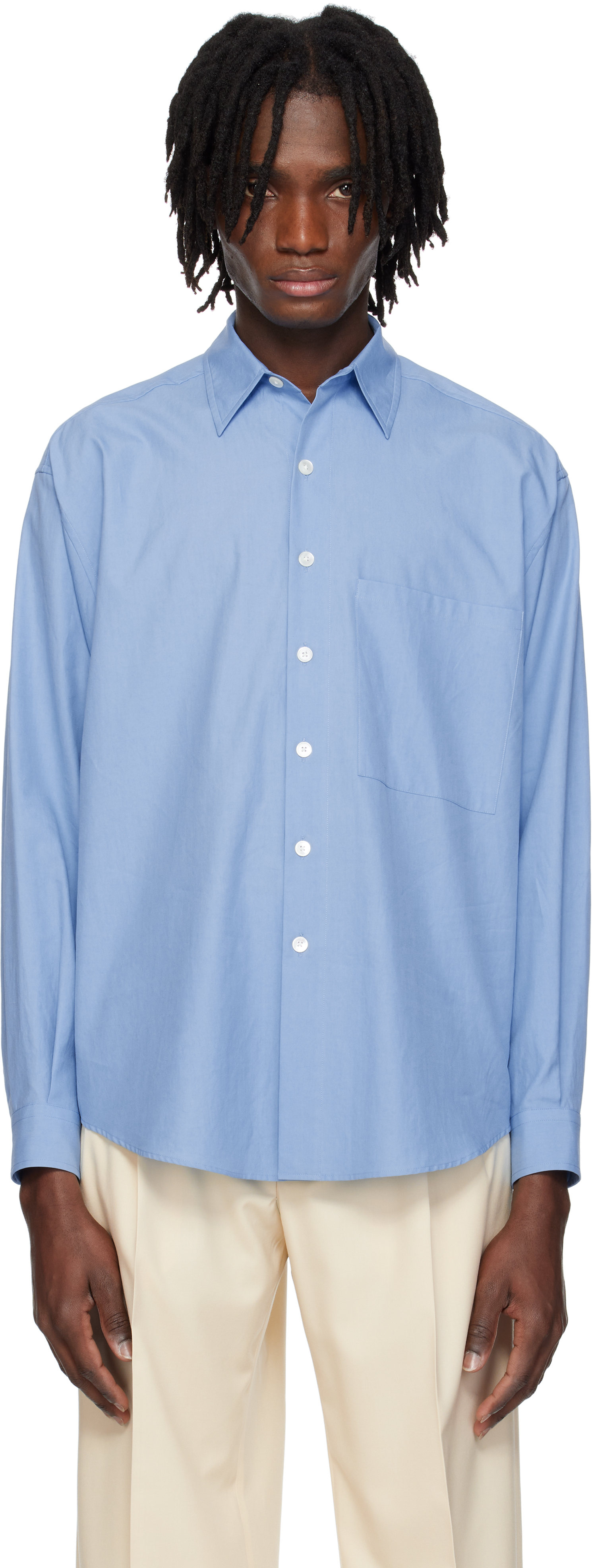 Auralee Washed Finx Twill Big Shirt - Blue | Editorialist