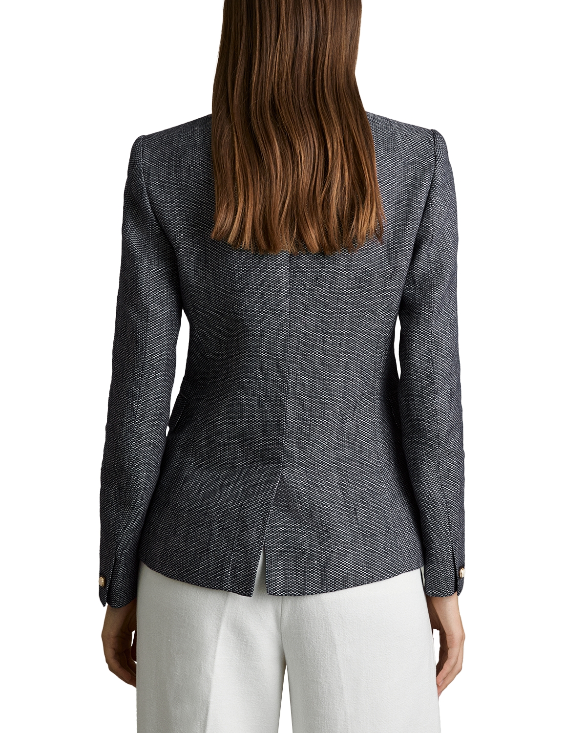 Reiss Petite Evie Textured Check Blazer - Navy Neutral