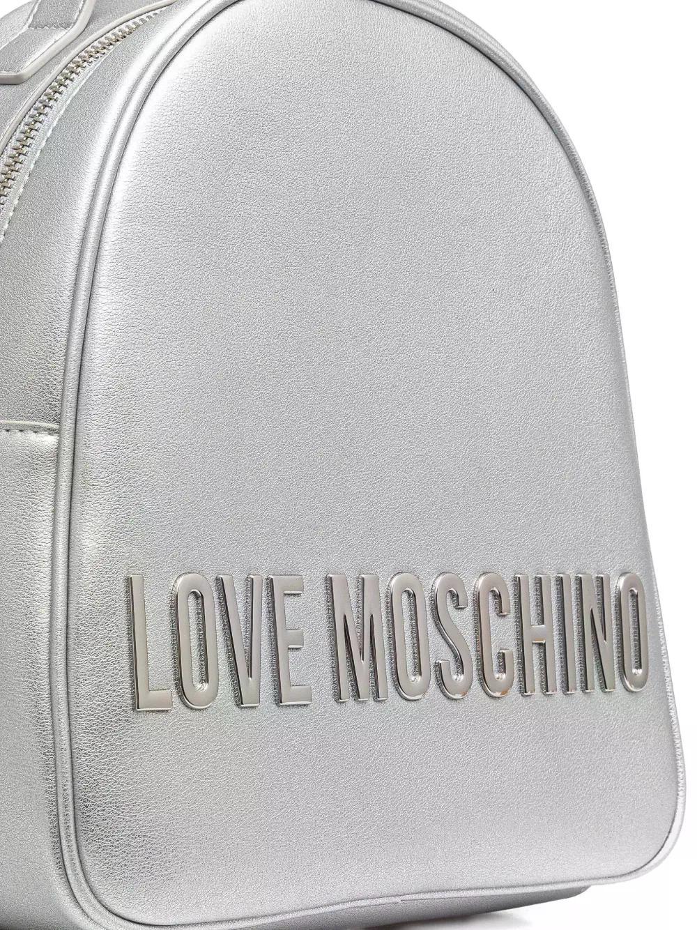 Moschino Logo-Lettering Metallic Backpack In Silver - 20  display picture 3