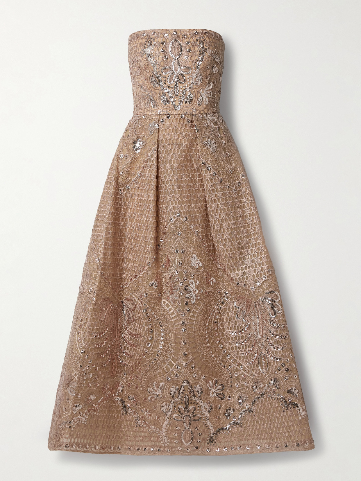Elie Saab Strapless Sequined Embroidered Tulle Midi Dress - Pink