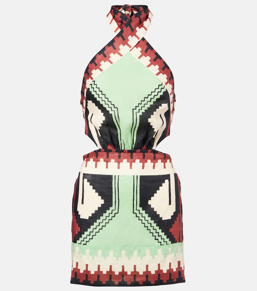 JOHANNA ORTIZ Johanna Ortiz Printed Halterneck Linen Minidress