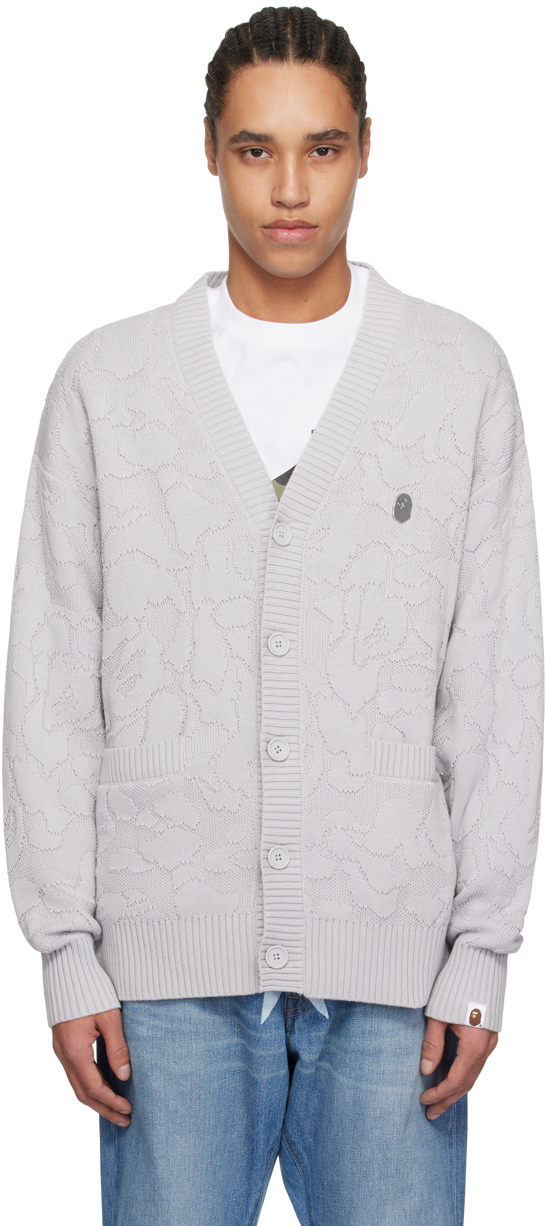 A Bathing Ape Solid Camo Jacquard One Point Cardigan - Gra-Gray 