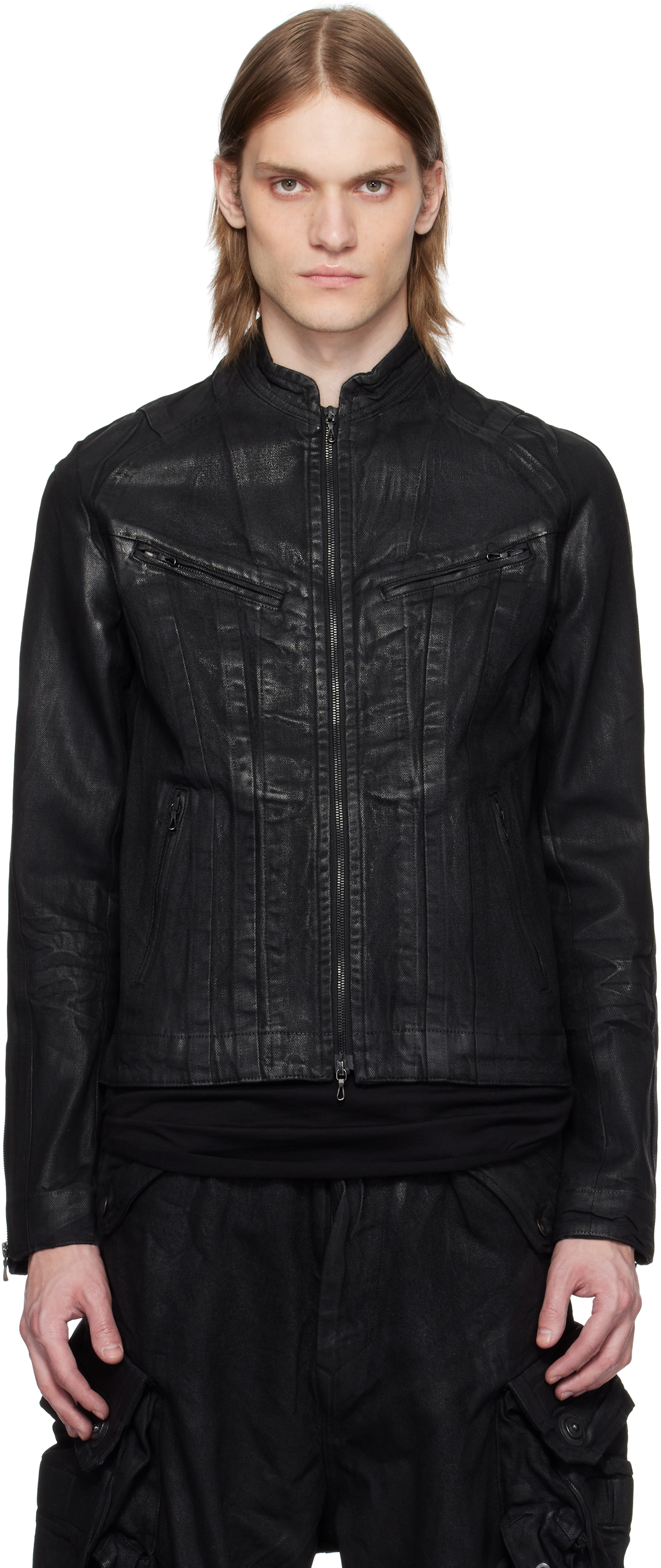 最新‼️ JULIUS 26SS Seamed Skinny Jacket Julius Seamed Riders Denim Jacket In Black - 22% Off | Editorialist