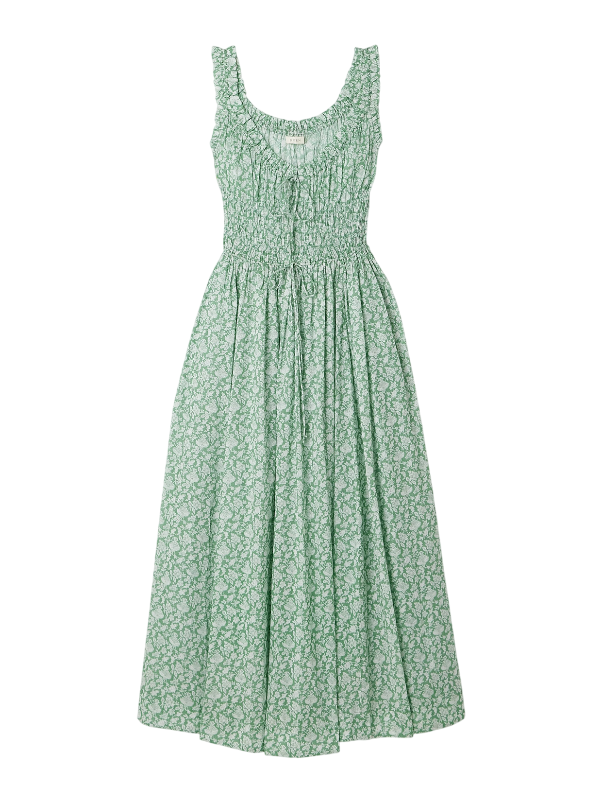 doen emmaretta dress green DEN Women's Emmaretta Floral Cotton Dress - Emerald Jardin Du Chateau