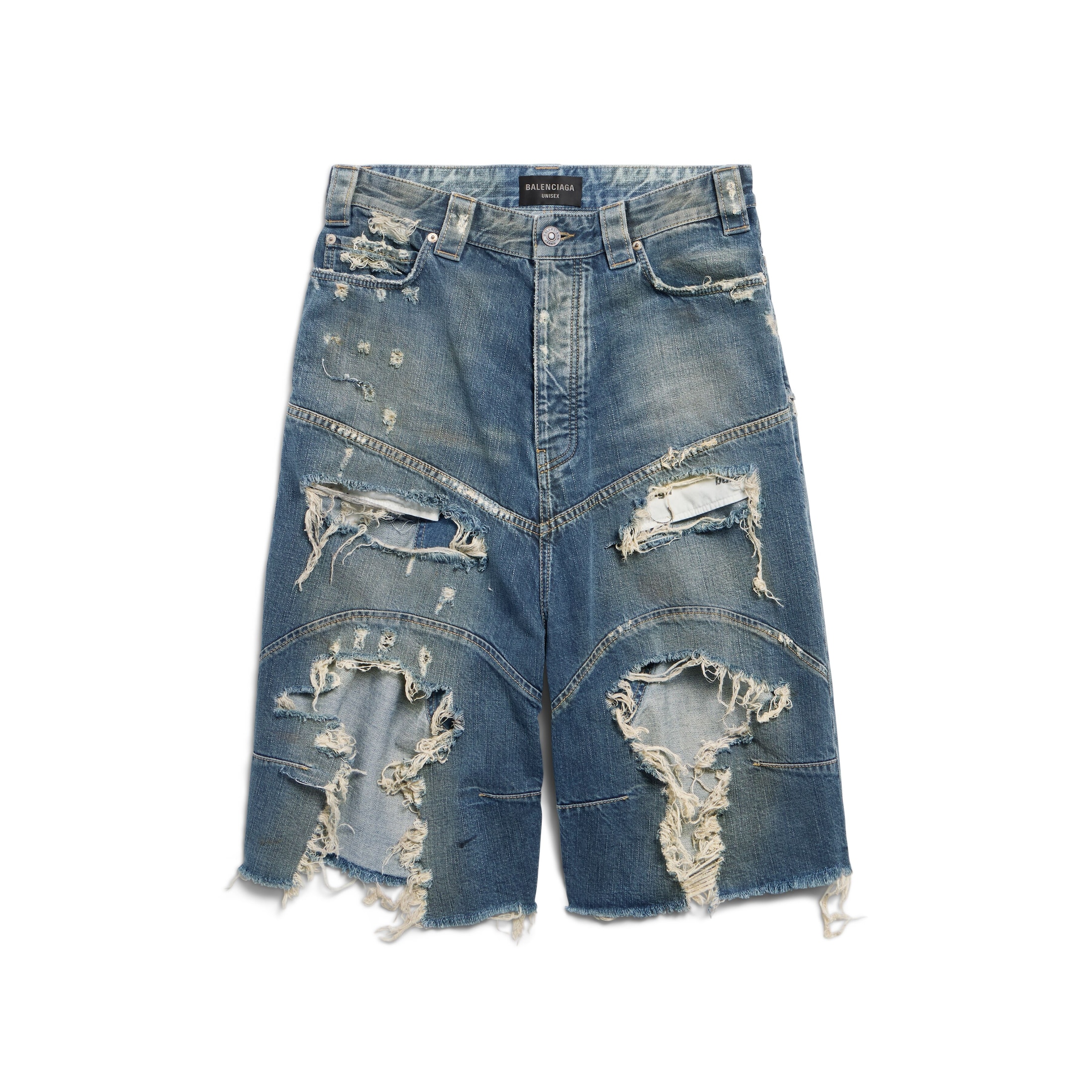 Balenciaga Distressed Baggy Denim Shorts - Blue | Editorialist