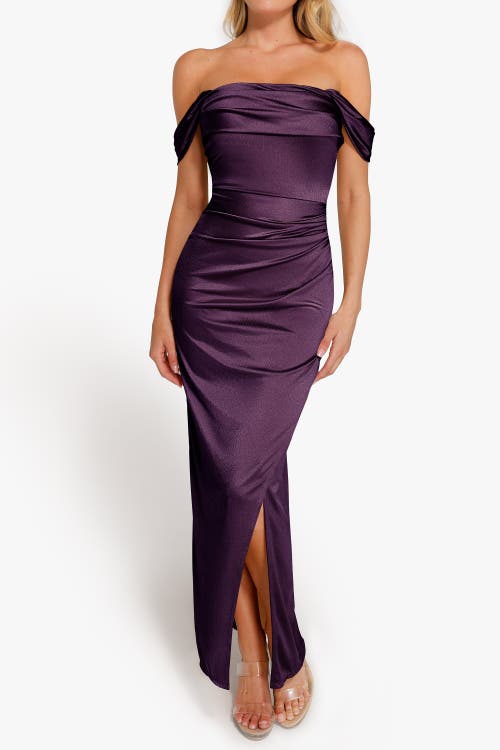 POPILUSH Liquid Metallic Off Shoulder Maxi Shapewear Dress