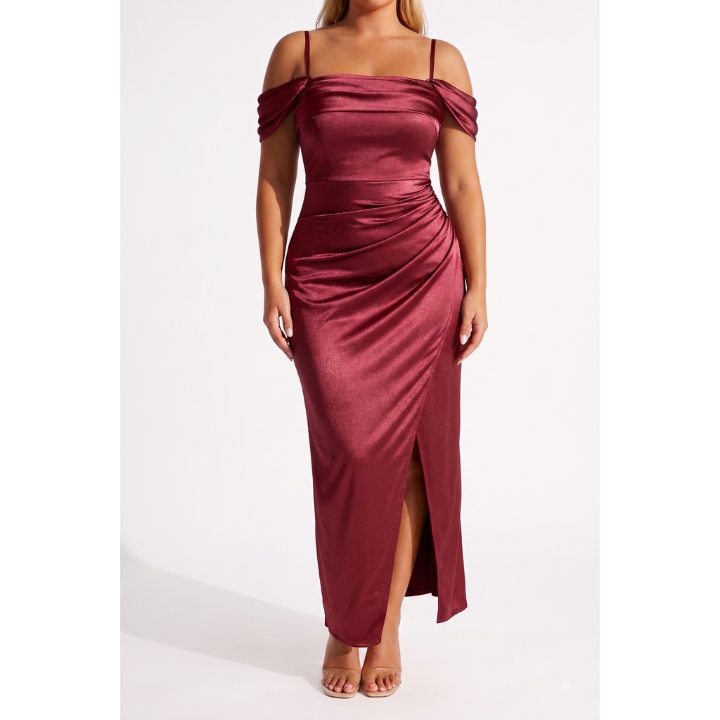 POPILUSH Liquid Metallic Off Shoulder Maxi Shapewear Dress