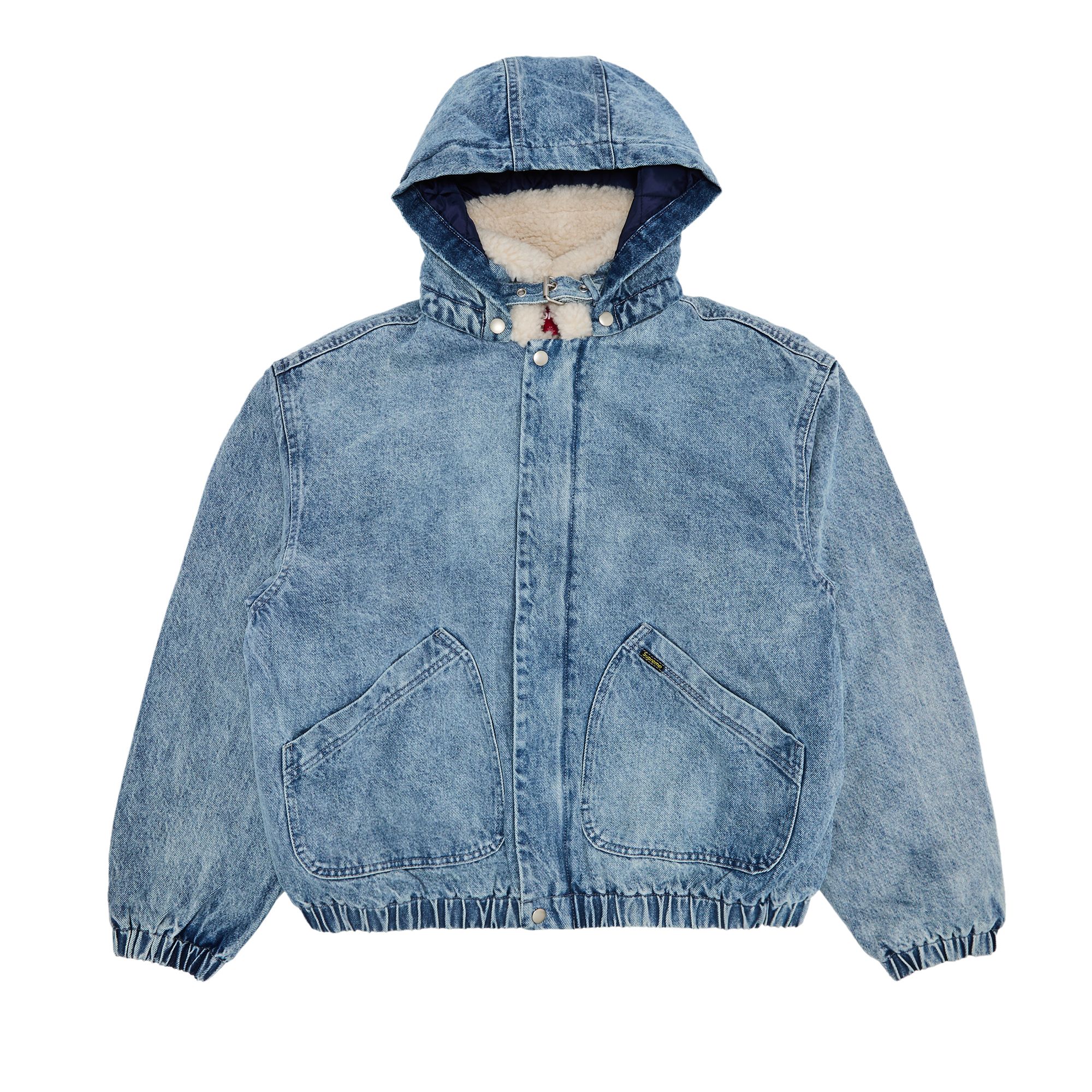Supreme Faux Shearling Lined Denim Bomber Jacket - Blue
