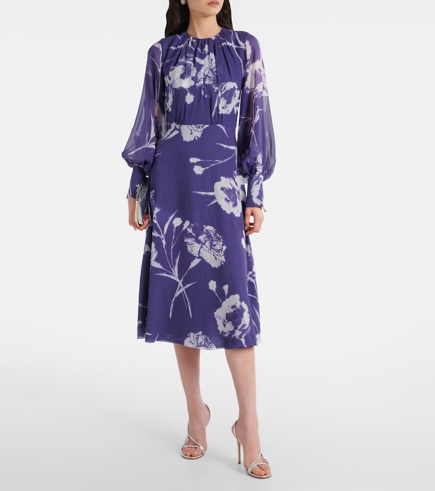 ERDEM ERDEM Painted Rose Dream Floral Silk Voile Midi Dress
