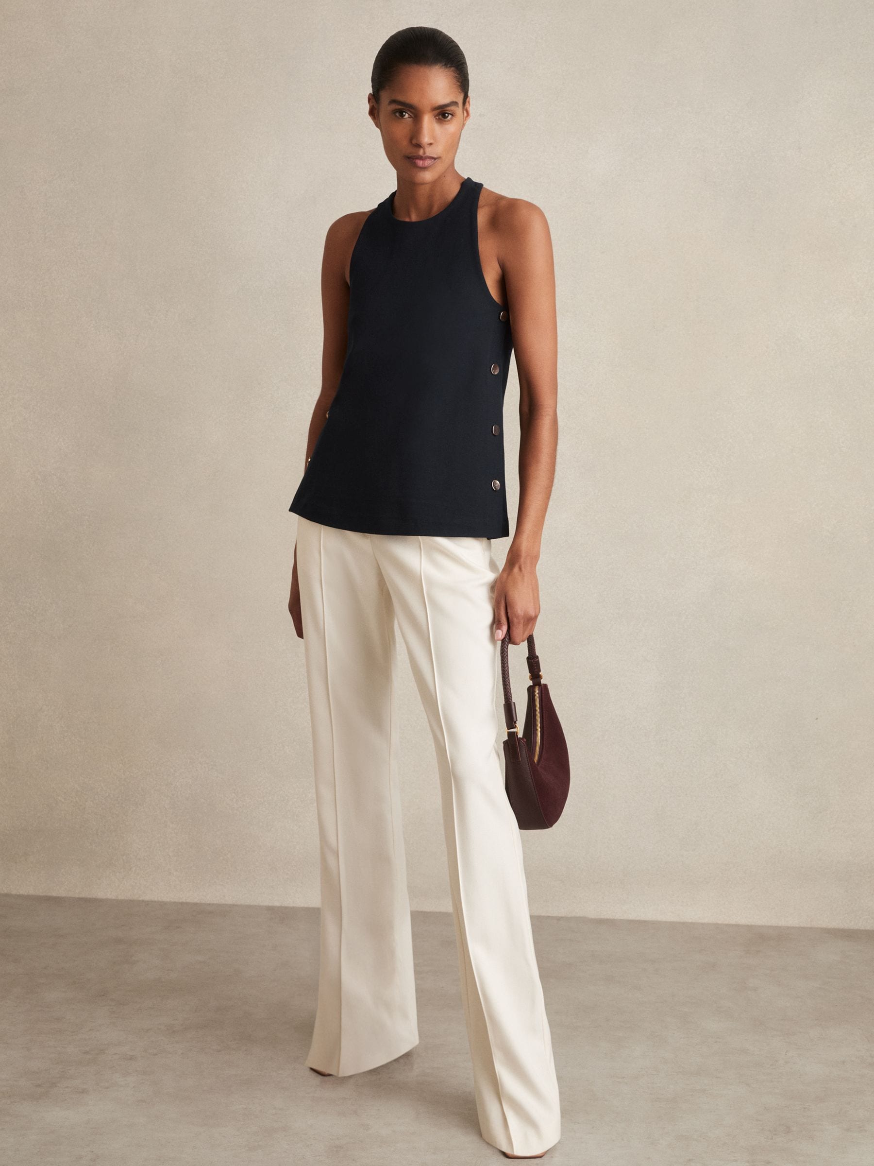 REISS Cosmo Button Side Sleeveless Top