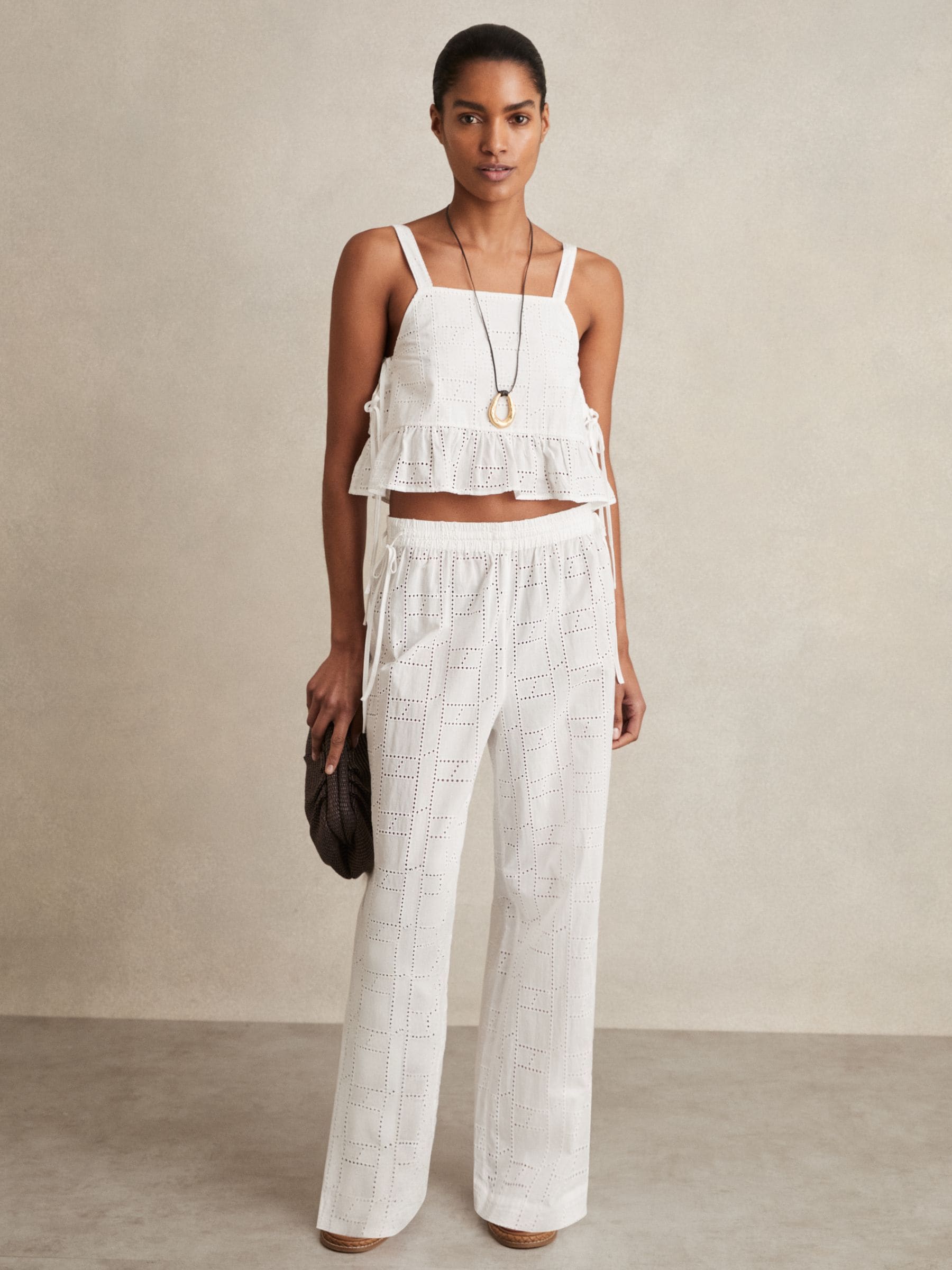 REISS Reiss Poppy Cotton Broderie Cropped Top