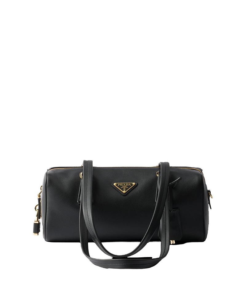 Prada Medium Leather Top-Handle Bag With Padlock - Black