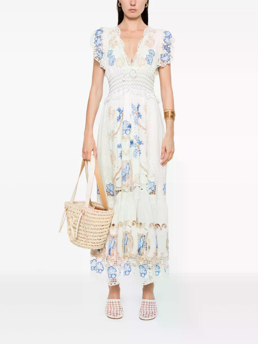 Farm Rio Women's Romantic Richelieu Maxi Dress - Ivory/Cream - Size S