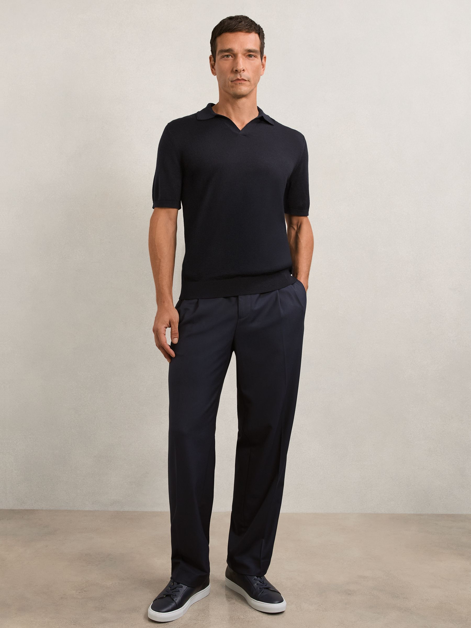 REISS duchie merino wool open-collar polo shirt