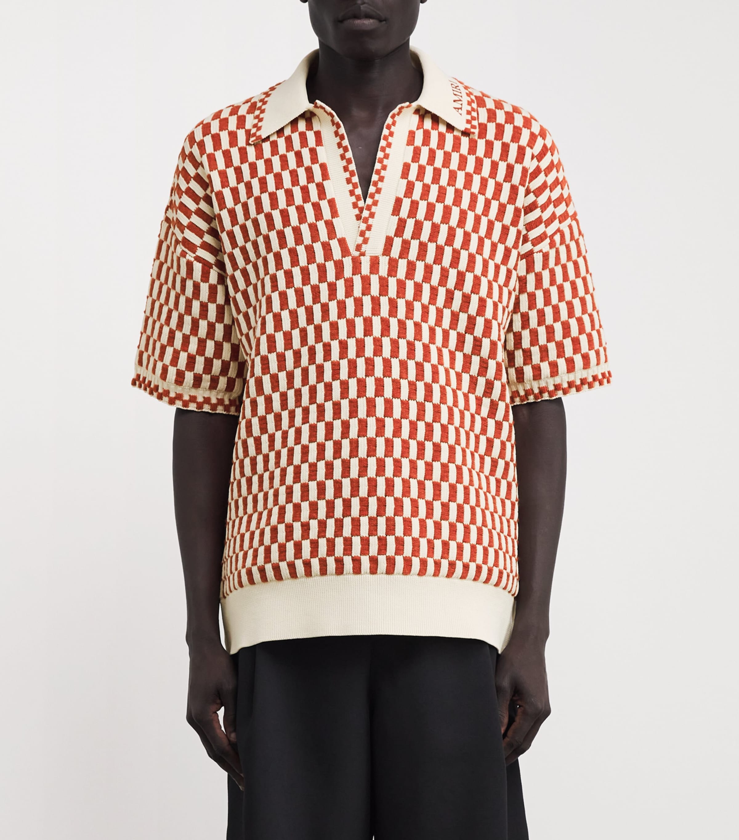 Amiri Mohair Checkerboard Polo Shirt Orange Editorialist