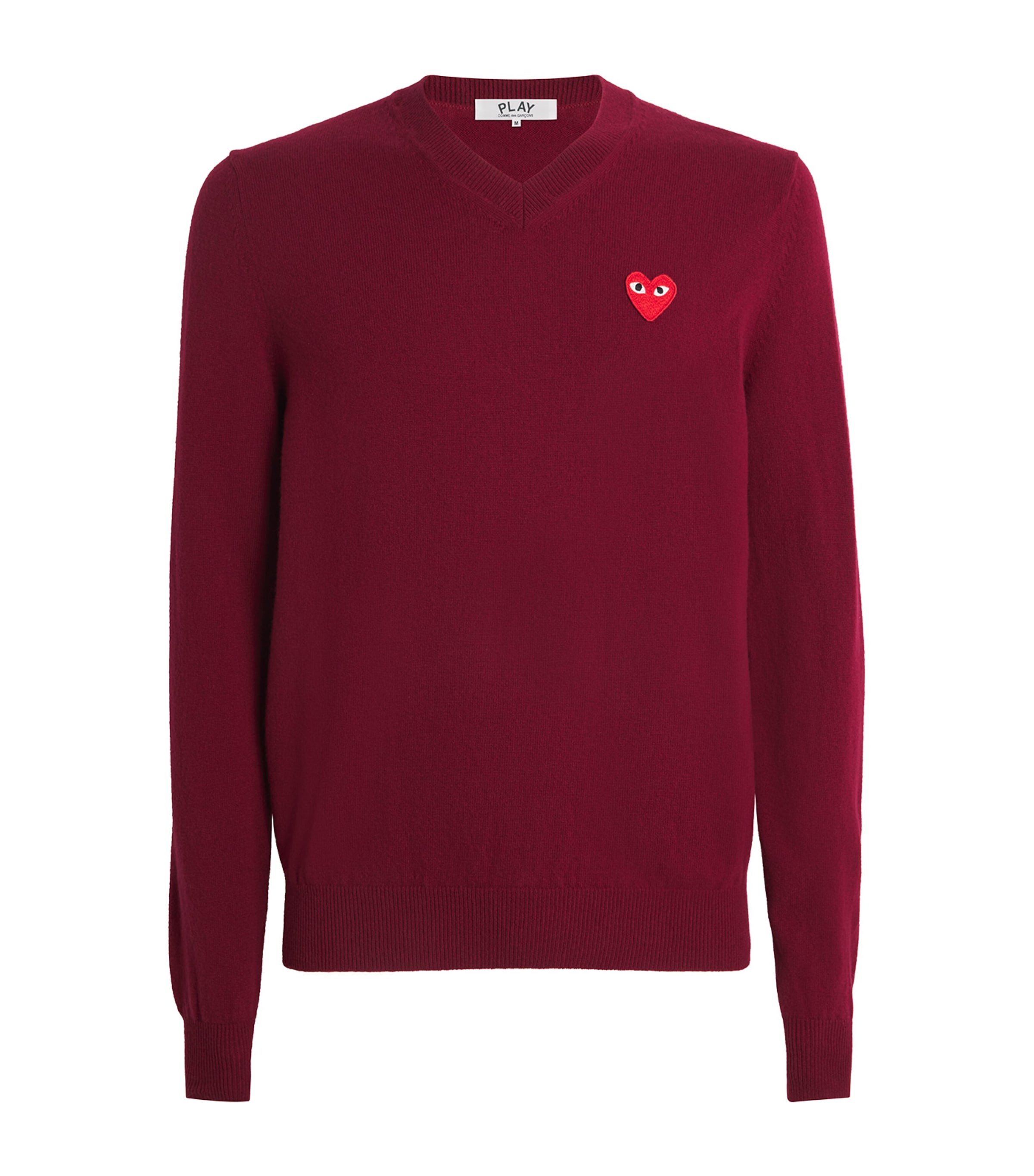 Play Comme Des Garcon Wool V-Neck Sweater Burgundy Editorialist