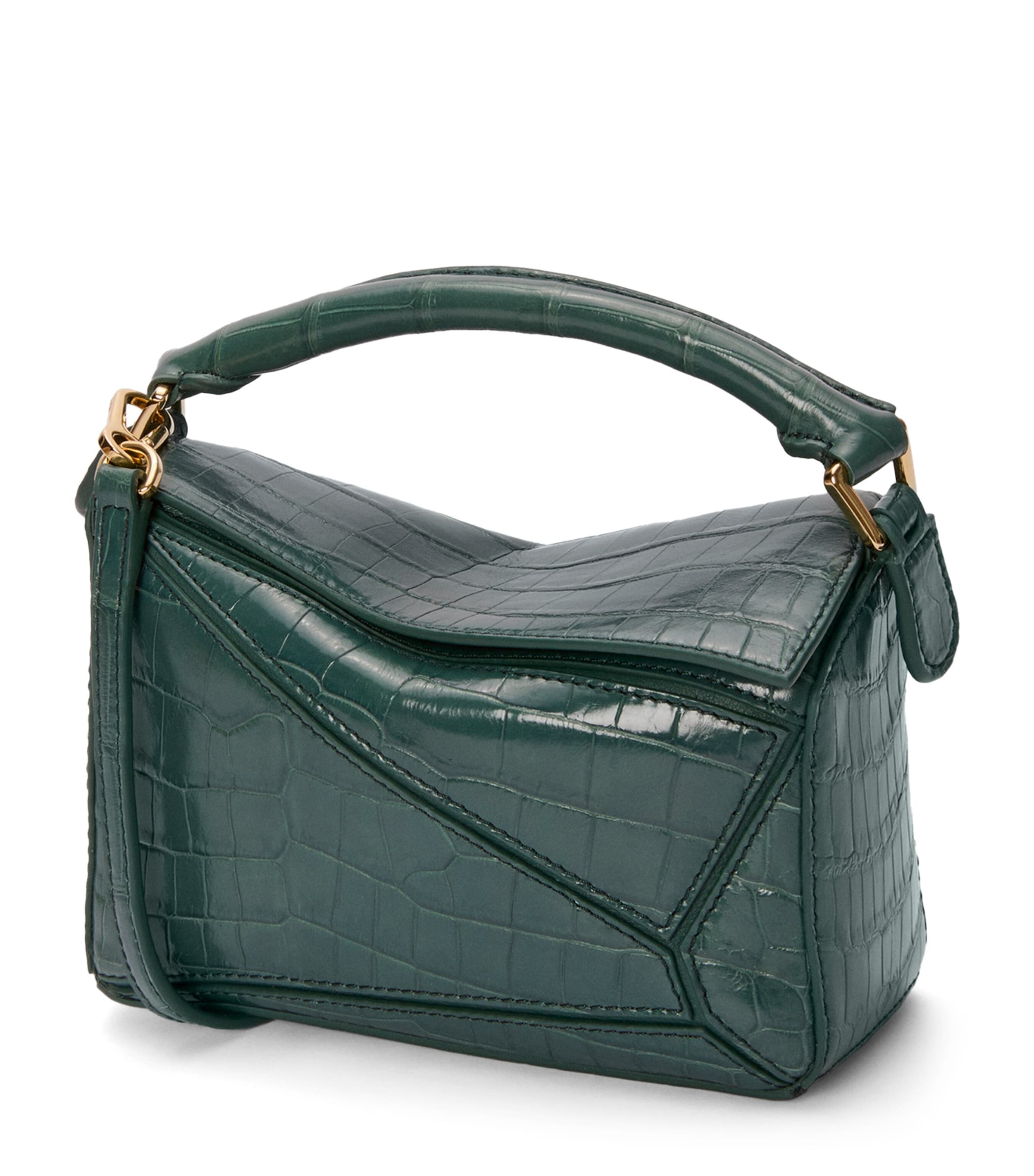 Loewe Mini Crocodile Puzzle Top-Handle Bag - Green | Editorialist Loewe Mini Crocodile Puzzle Top-Handle Bag - Green | Editorialist