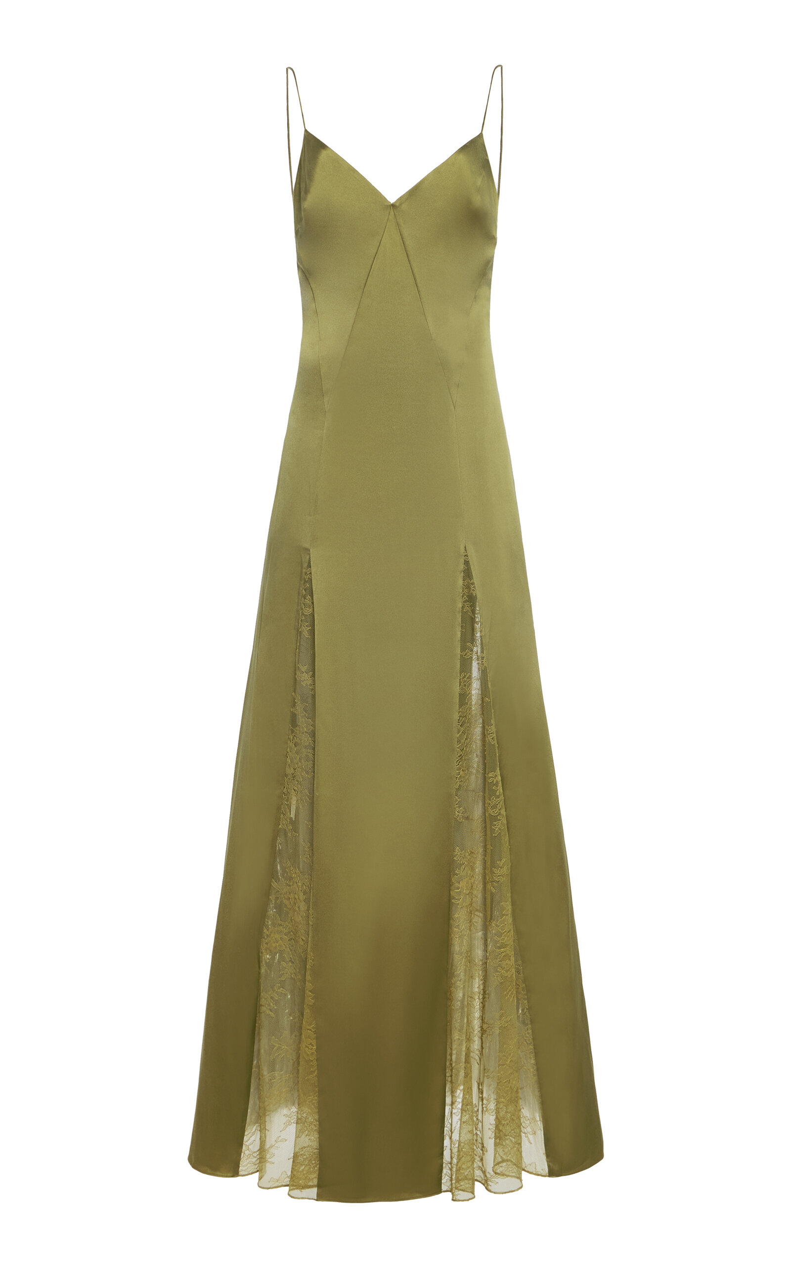 Staud Trinity Lace-Inset Silk Maxi Slip Dress - Green
