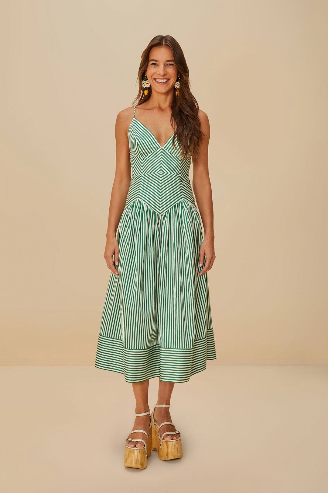 farm rio green stripe dress Organic Cotton Midi - Bicolor Stripes Ladies dresses