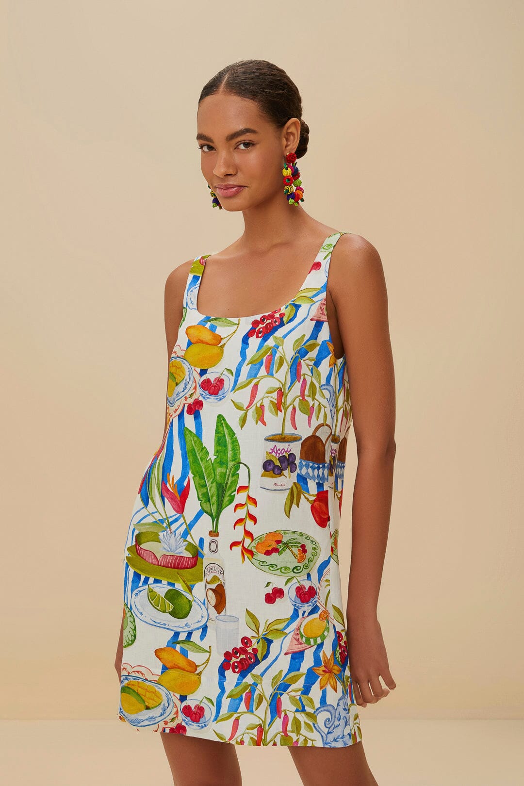 Farm Rio Euroflax Premium Linen Mini Dress - Fresh Table Off-White |  Editorialist