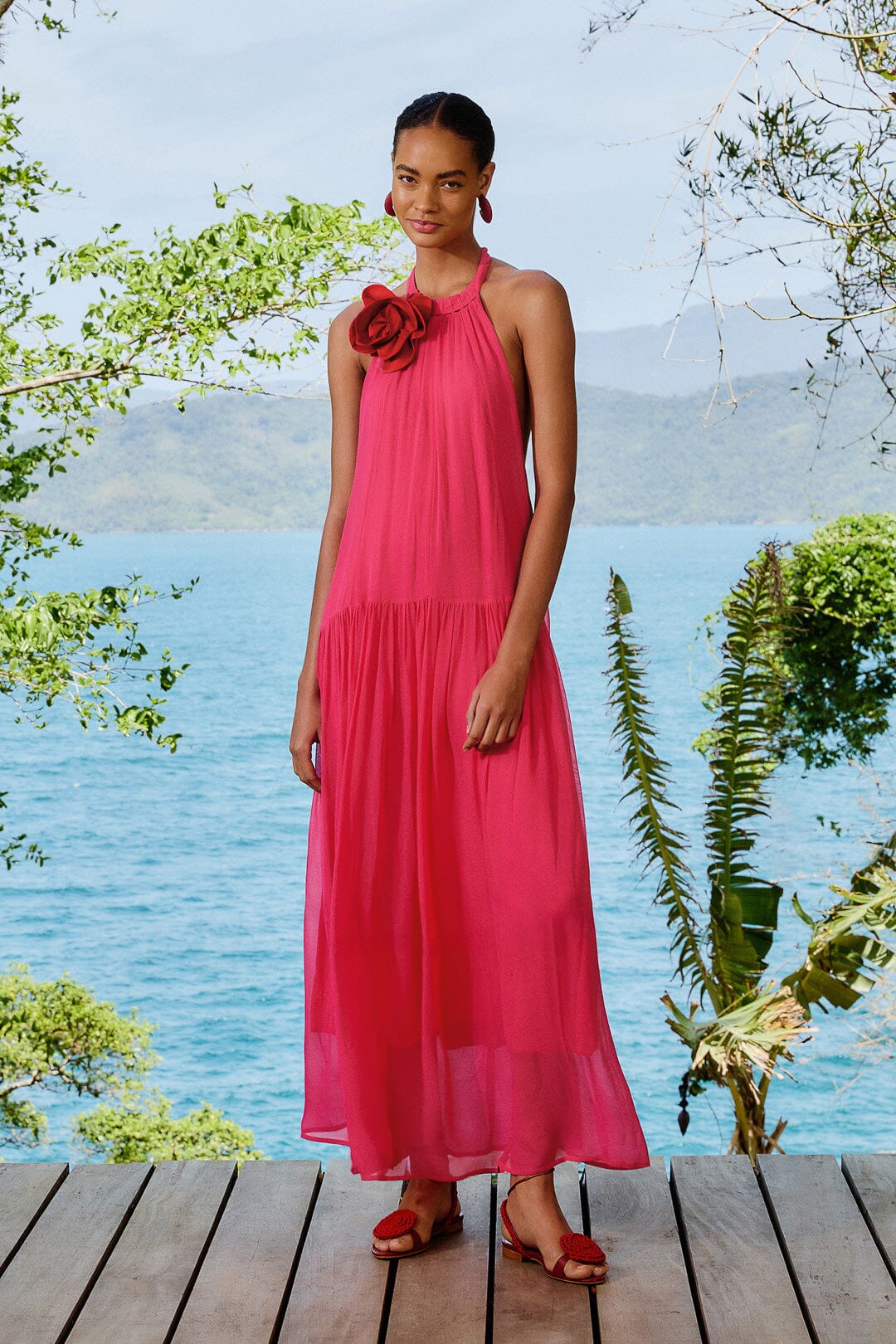 Farm Rio Halter Neck Maxi Dress - Pink | Editorialist Farm Rio Halter Neck Maxi Dress - Pink | Editorialist