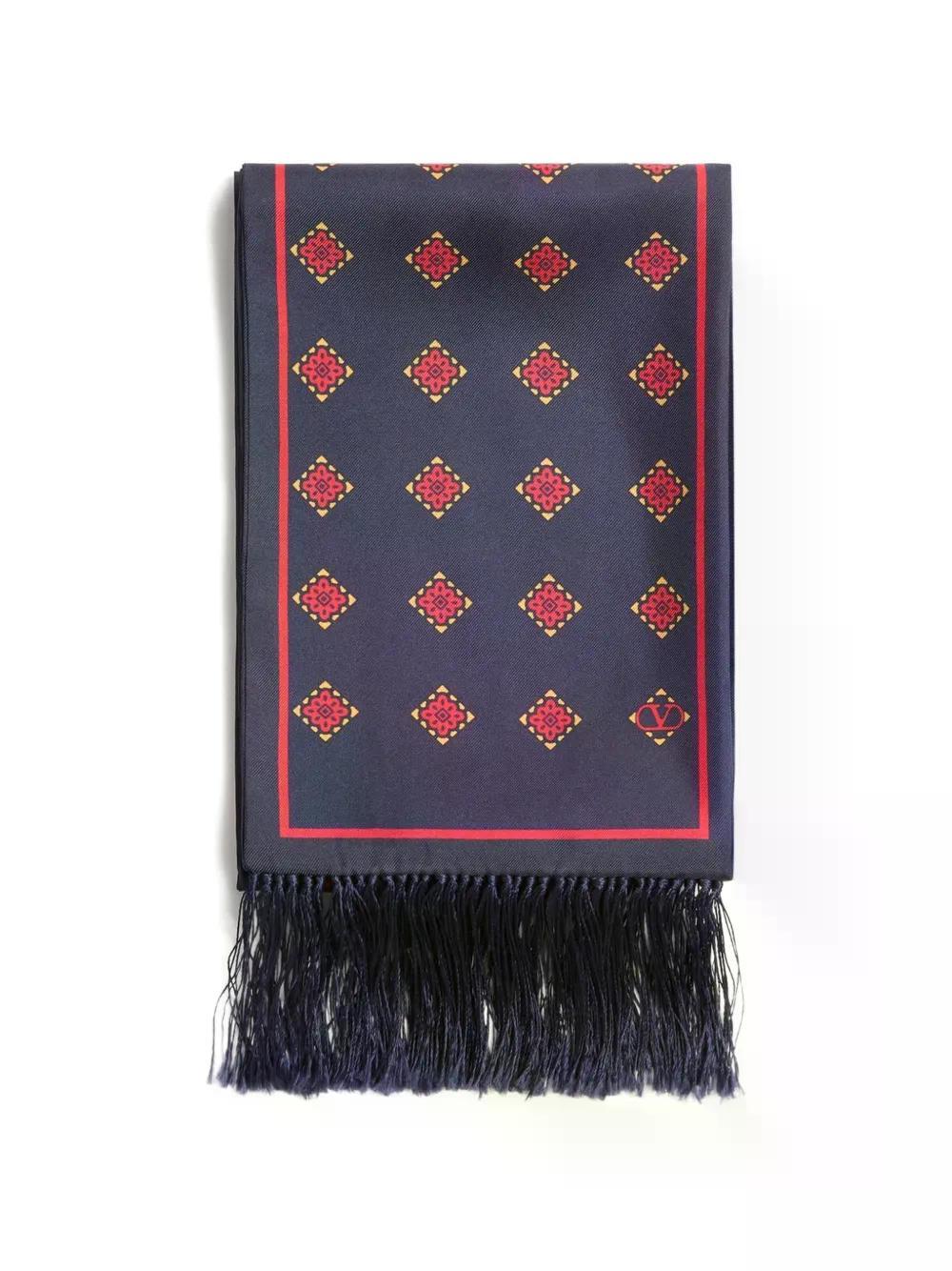 VALENTINO opticool silk bandeau scarf with fringe