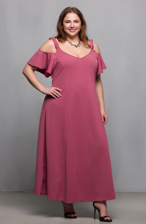 24SEVEN COMFORT APPAREL Cold Shoulder Jersey Maxi Dress