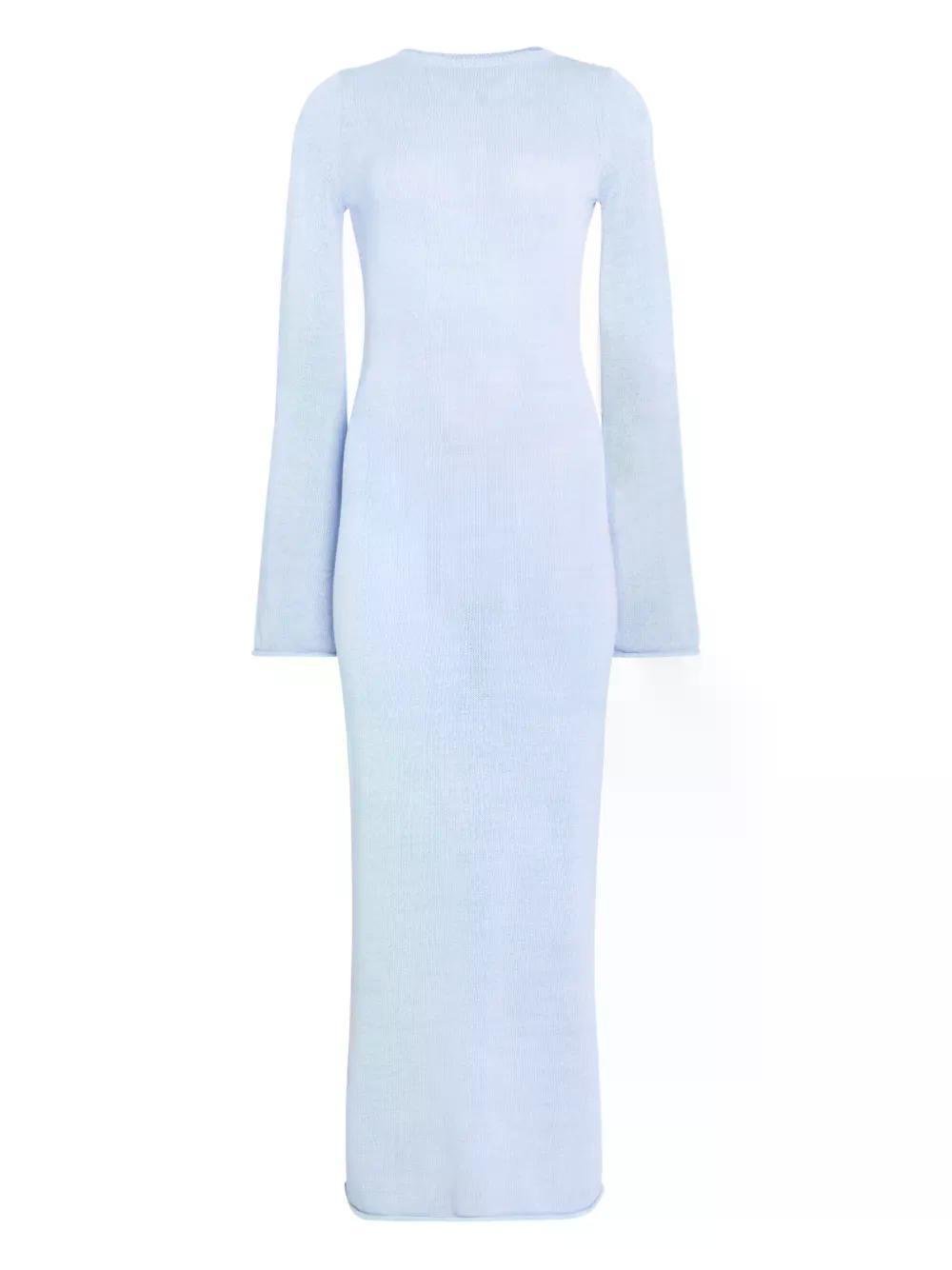 full length knit dress Kiasta Long Sleeve Maxi Dress in Neutral Knit main image 1